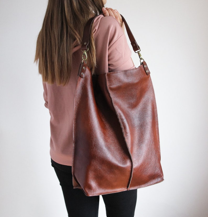 Large BROWN Leather HOBO Bag, Oversized Shopper Bag - COGNAC Brown Bag ...