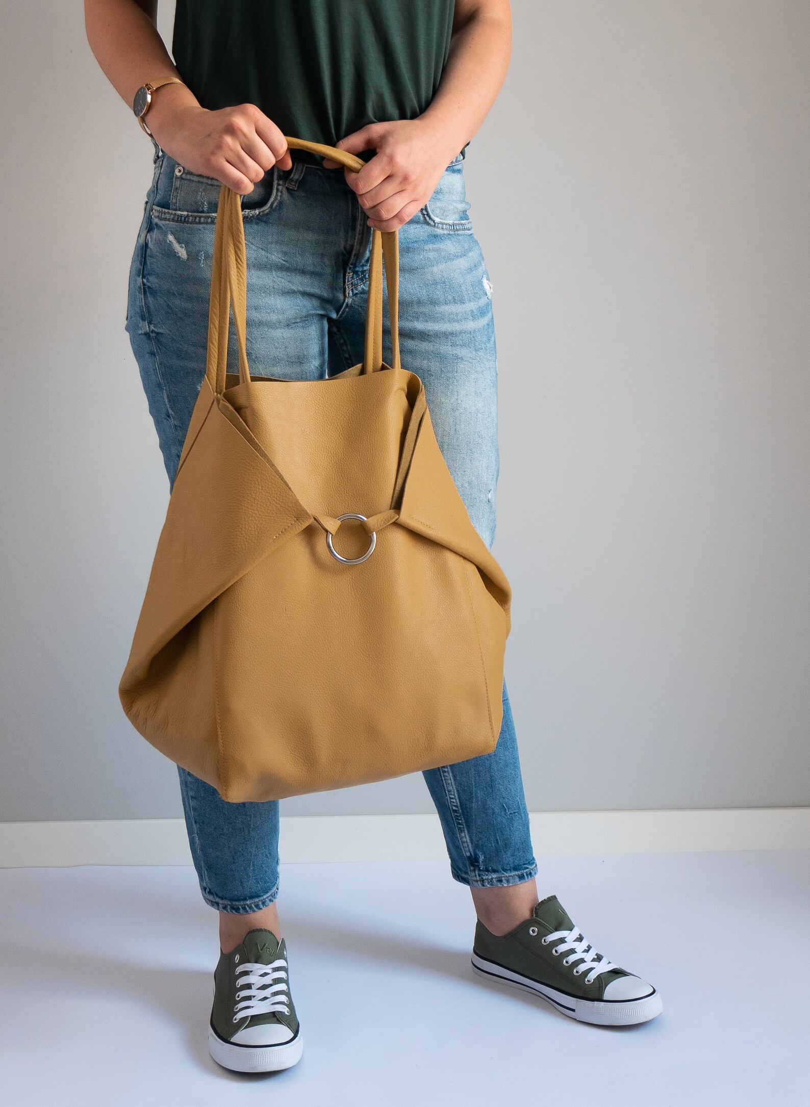 Large Yellow OVERSIZE Tote Bag Yellow Leather SHOPPER Bag | Etsy