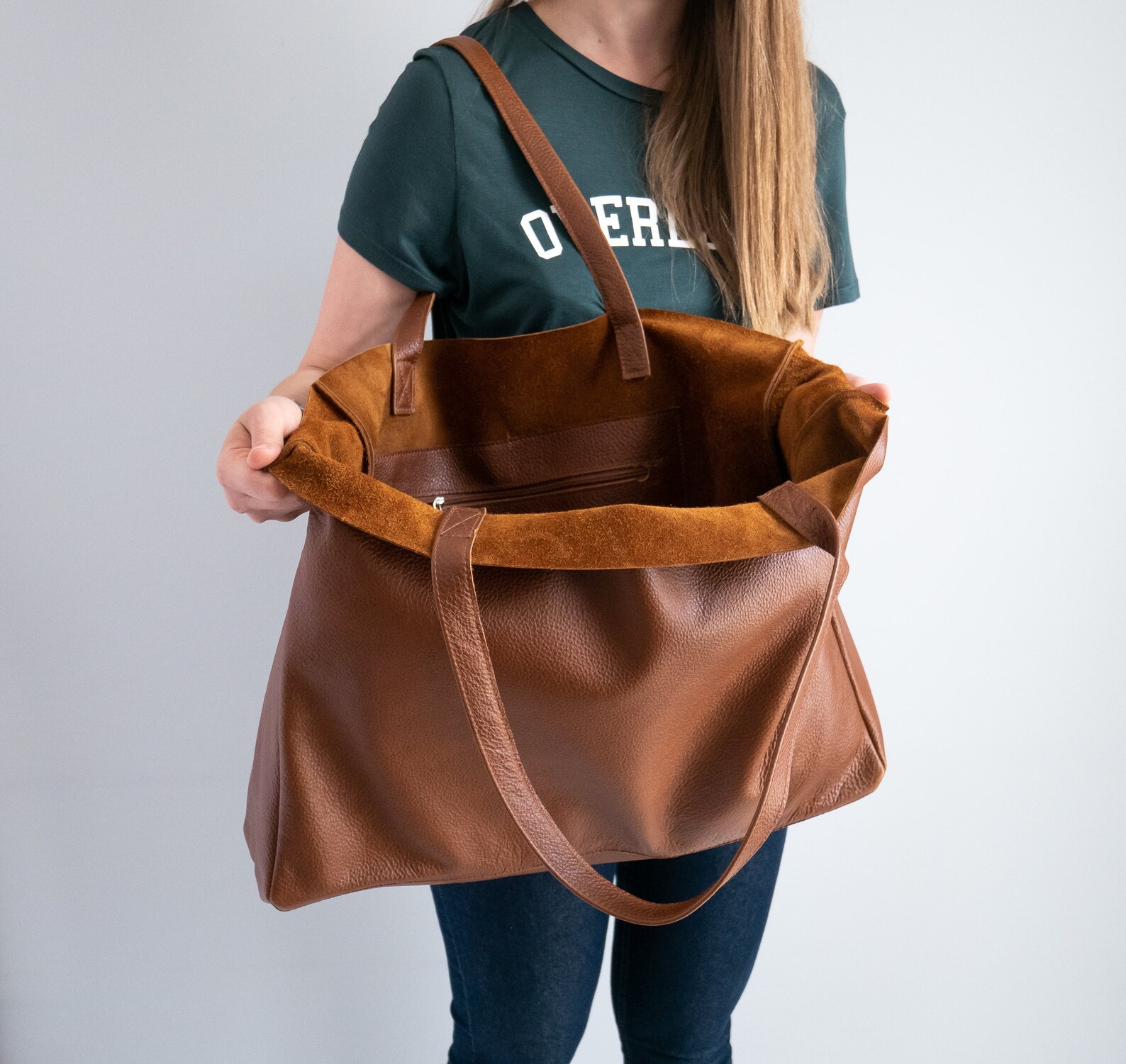 BROWN OVERSIZE HANDBAG Leather Women Purse Big Shoulder Bag | Etsy