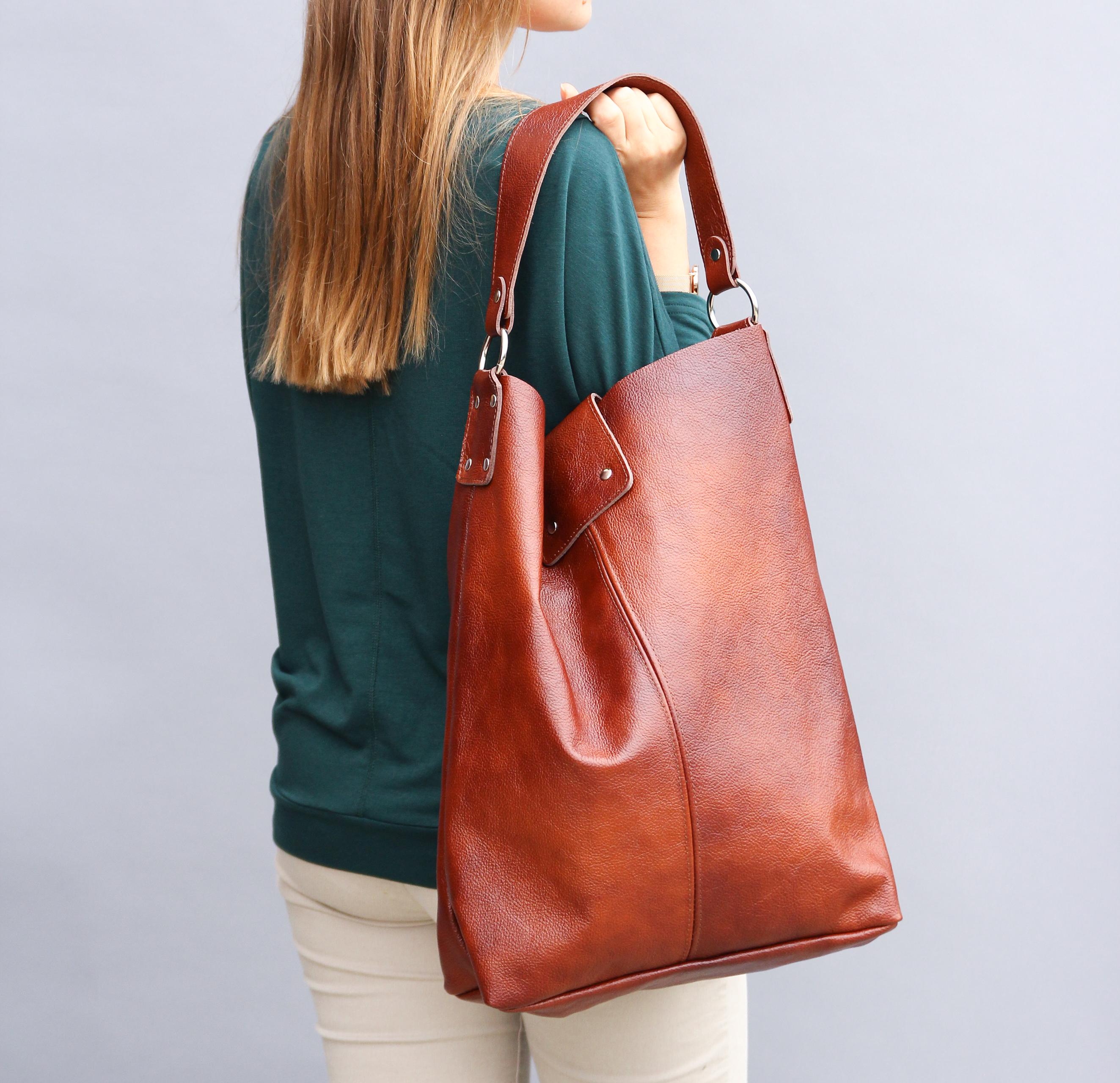Cognac Brown OVERSIZE SHOPPER Bag - Big Shoulder Bag - XXL Tote Bag ...