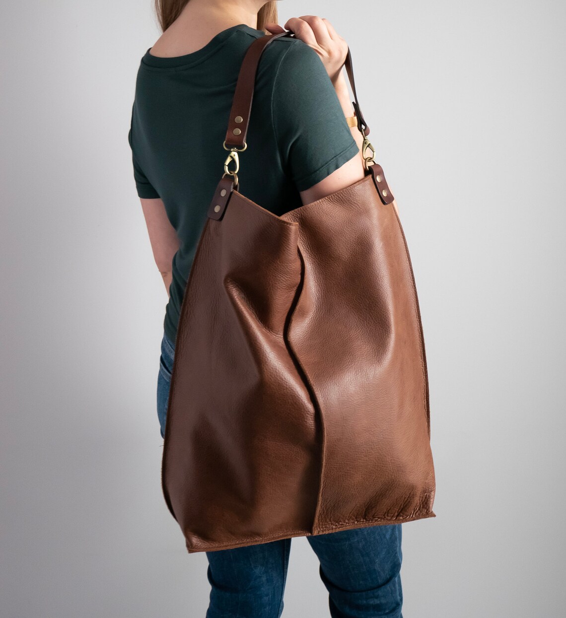 Large Dark BROWN Leather HOBO Bag Oversized Shopper Bag | Etsy