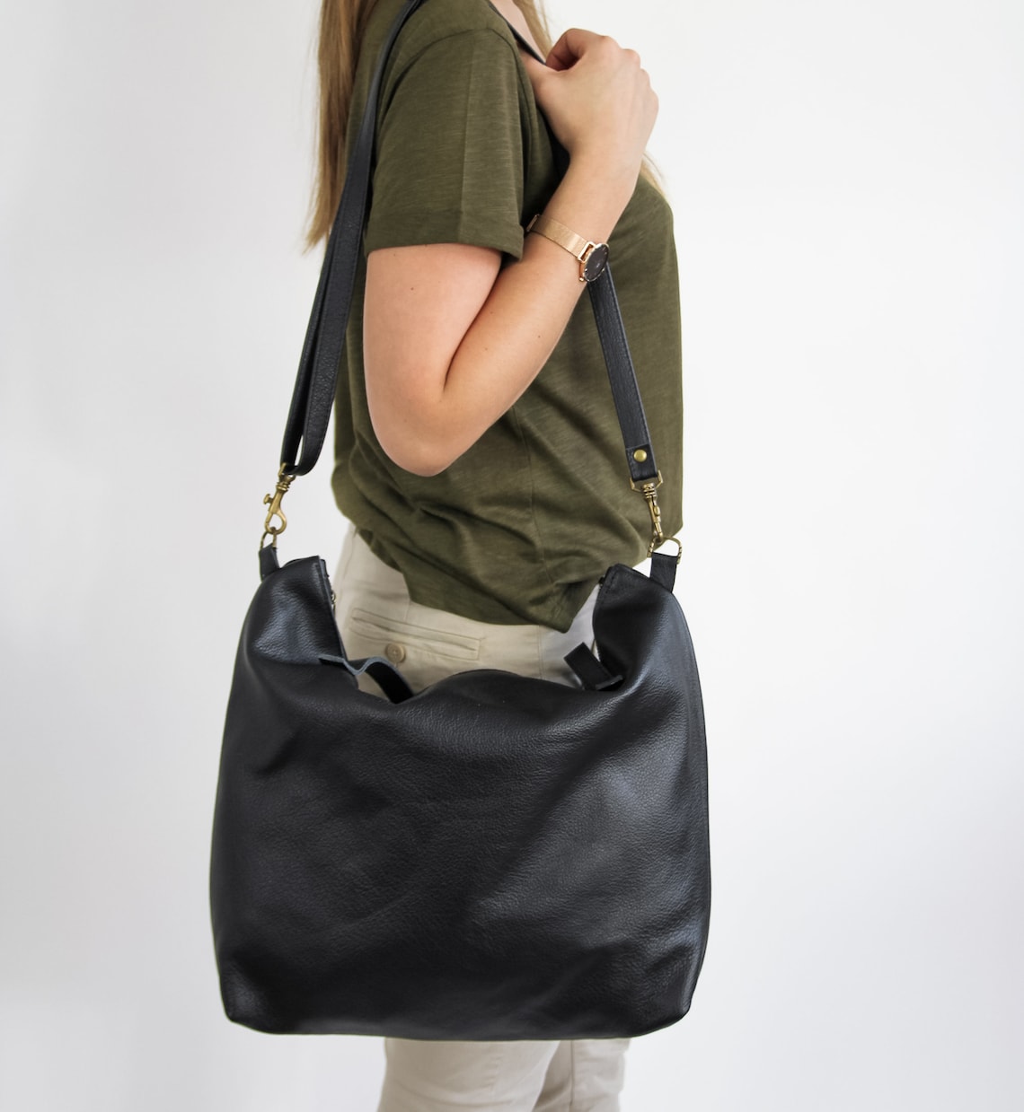 BIG BLACK Shoulder Bag Leather Shopper Bag for Woman Black | Etsy