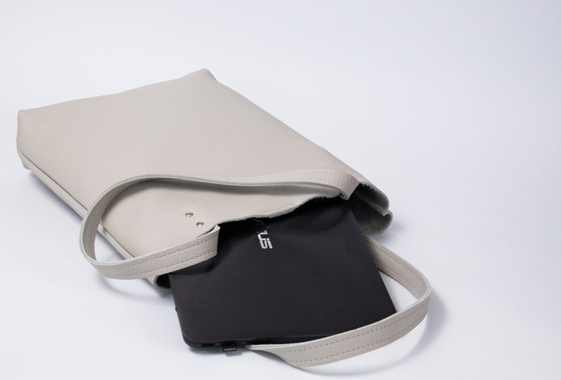 LEATHER TOTE Bag LIGHT Gray Leather Purse Natural Leather - Etsy