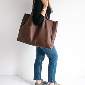 Brown LARGE SHOULDER BAG, Oversize Leather Bag, Large Everyday Leather ...