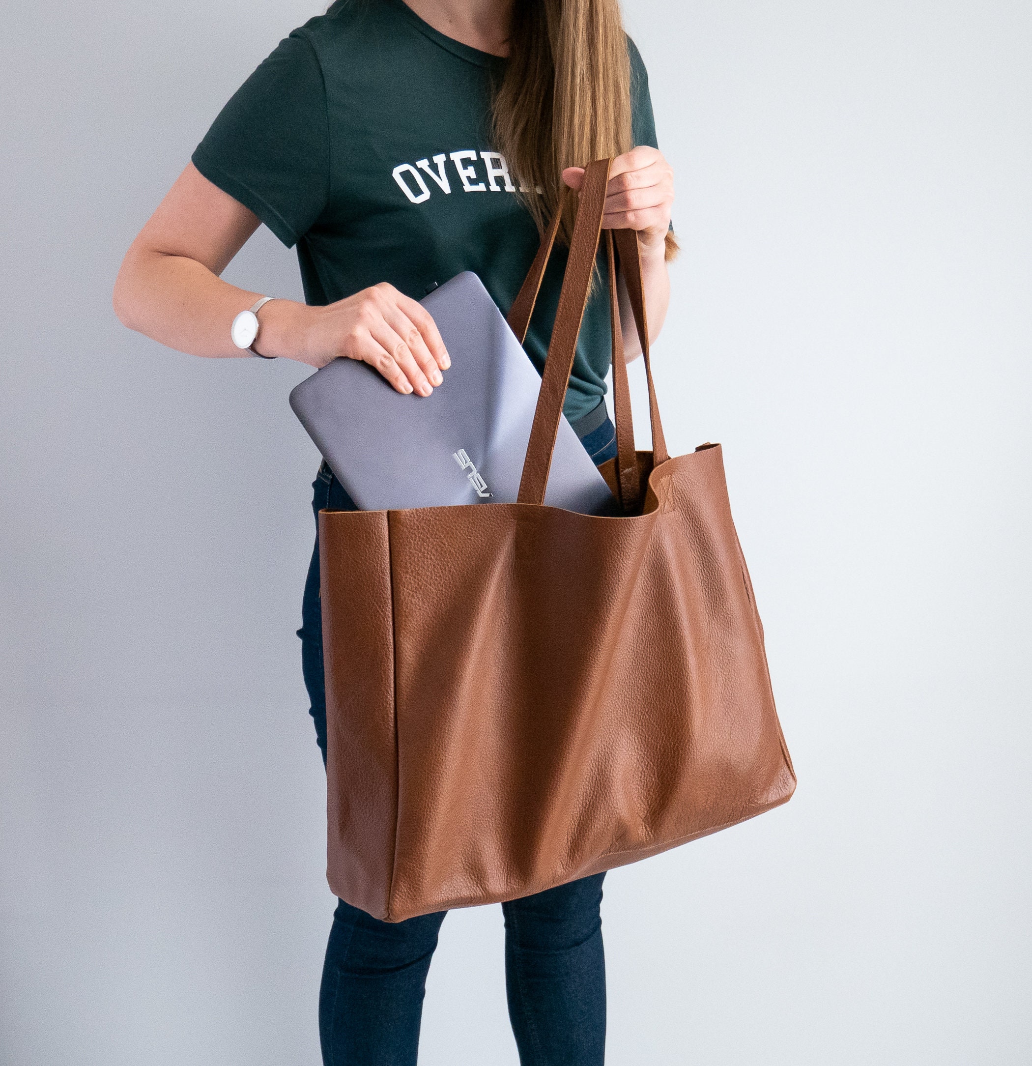 BROWN OVERSIZE HANDBAG Leather Women Purse Big Shoulder Bag | Etsy