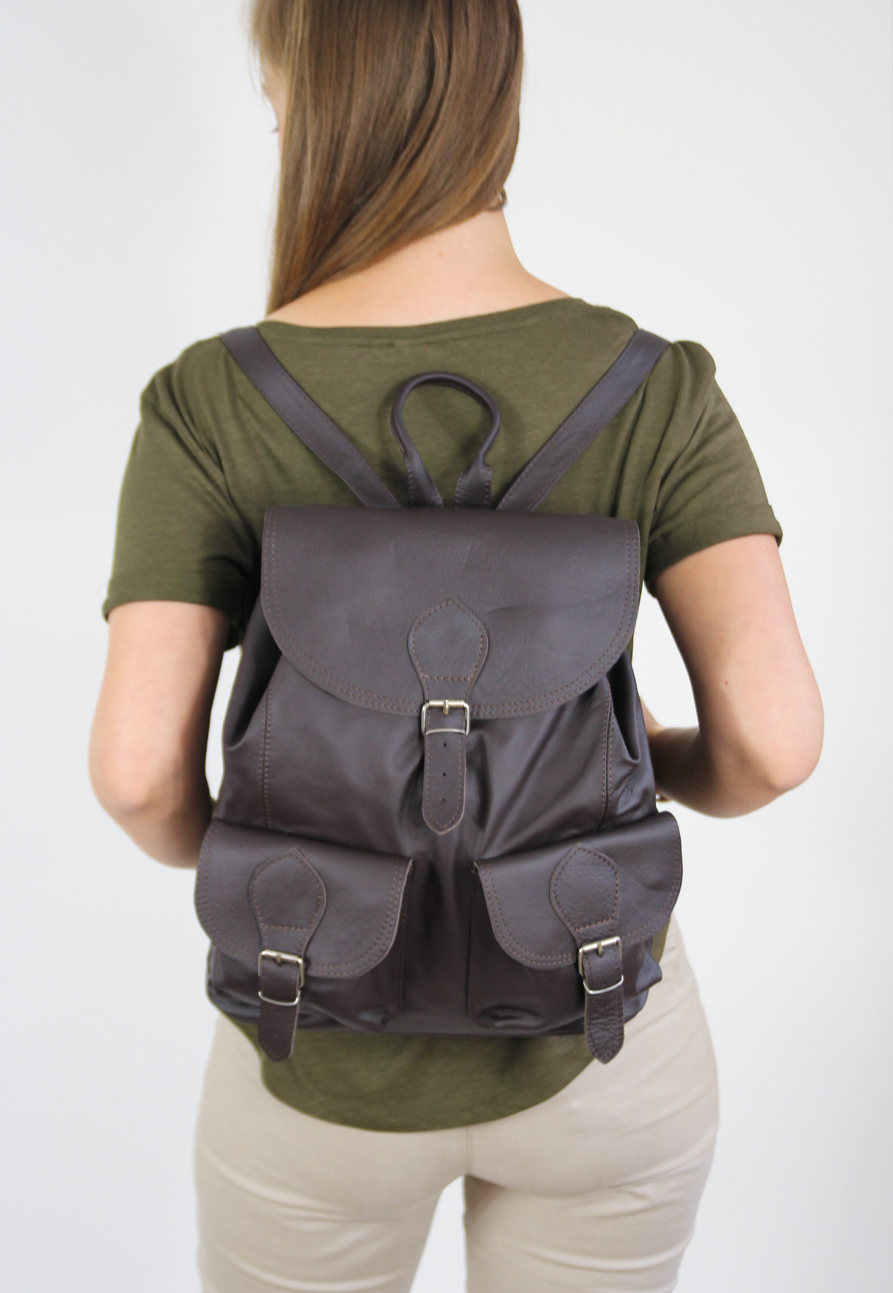 LEATHER BACKPACK Dark BROWN Leather Rucksack Large | Etsy