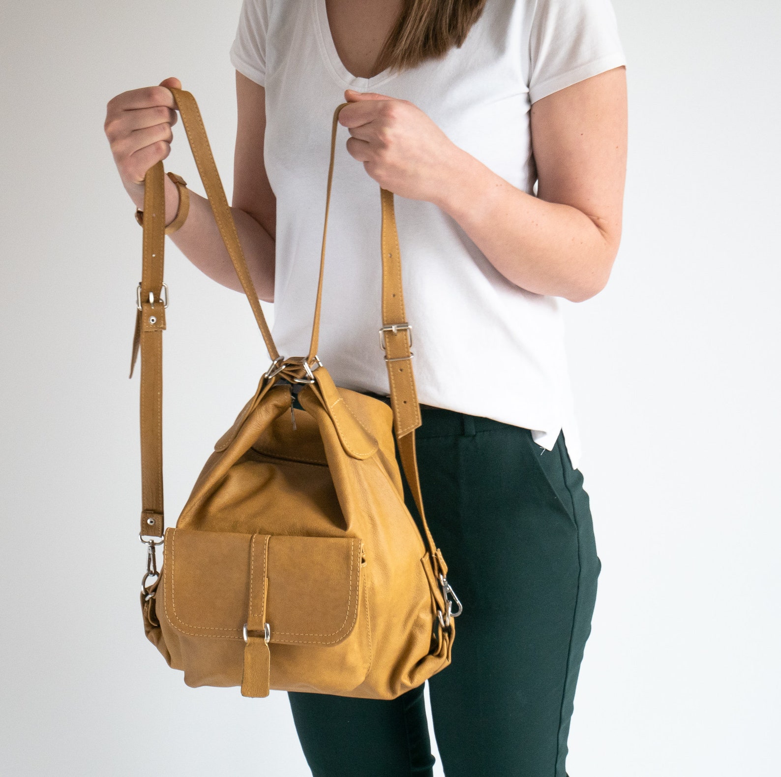 YELLOW Leather Backpack Convertible Backpack Backpack Purse | Etsy