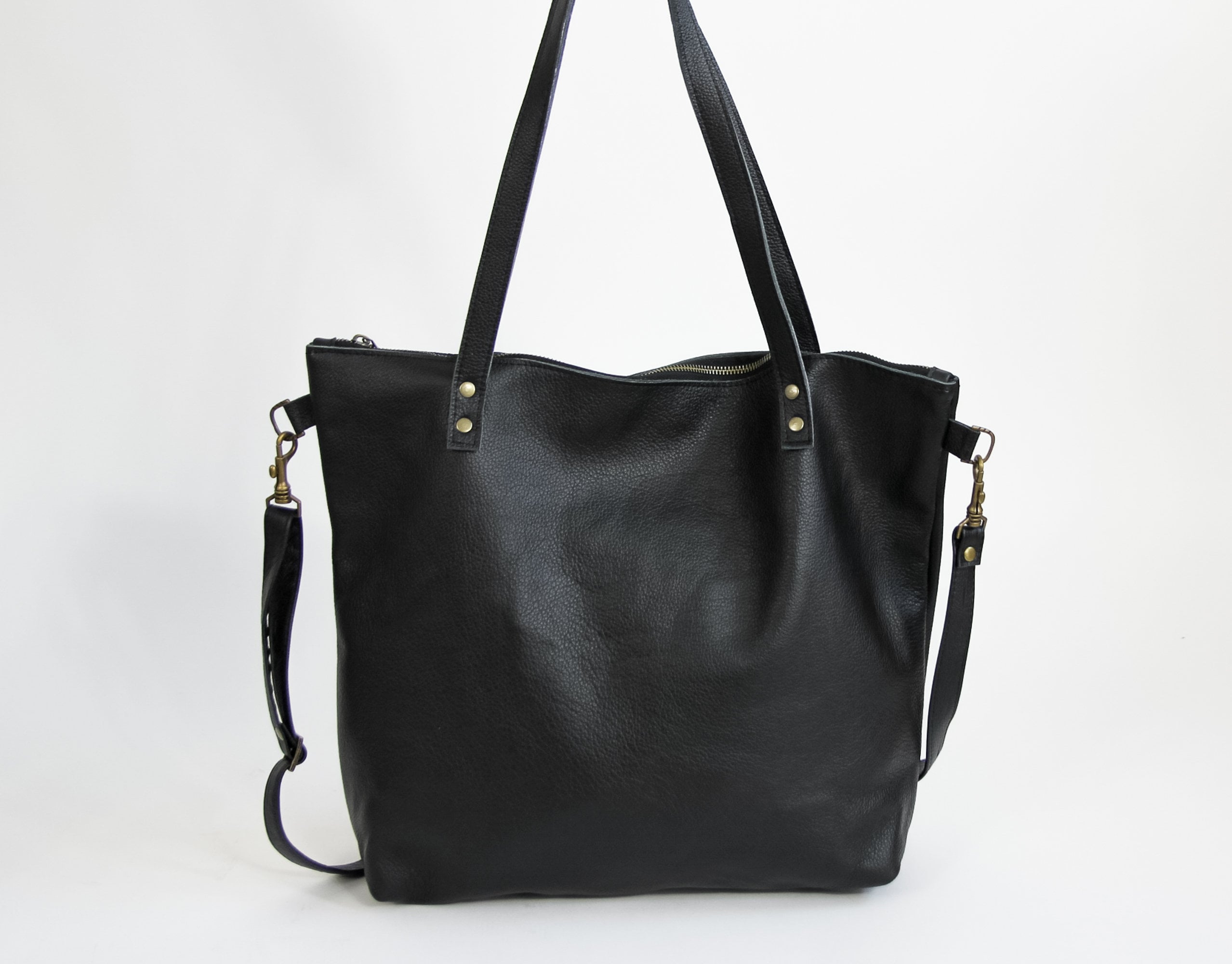 BIG BLACK Shoulder Bag, Leather Shopper Bag for Woman - Black Tote Bag ...