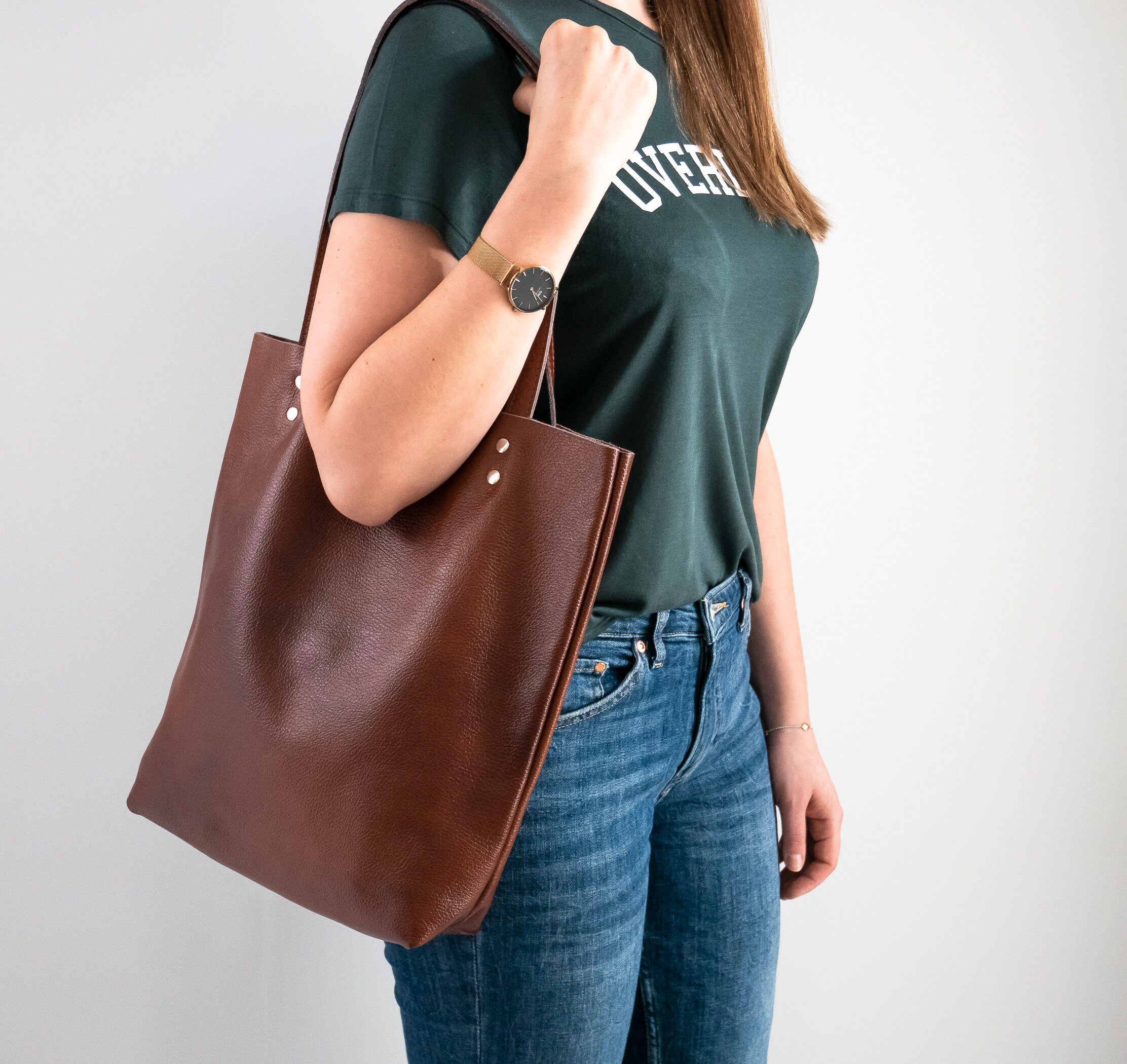 Cognac Brown LEATHER TOTE Bag - Leather Purse - Natural Leather Womens ...