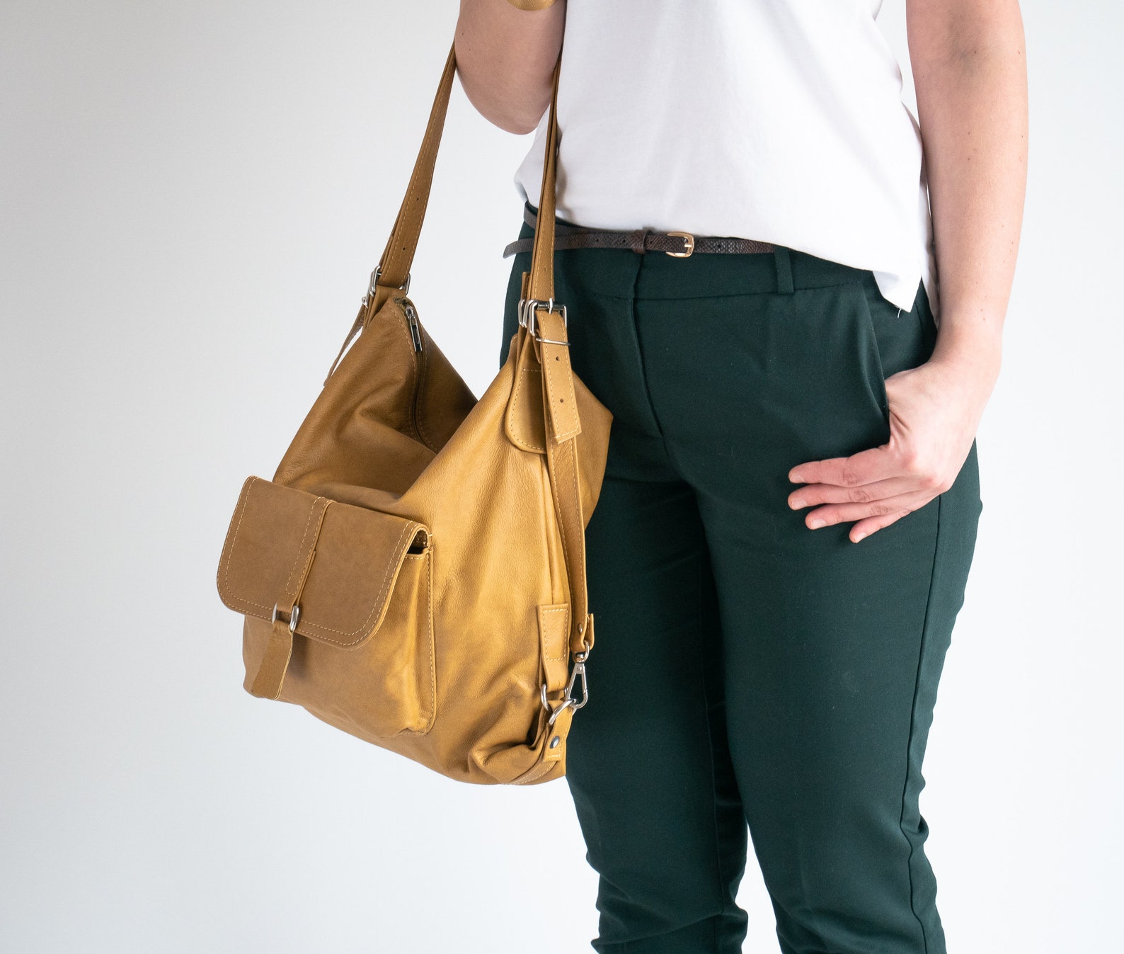 YELLOW Leather Backpack Convertible Backpack Backpack Purse | Etsy