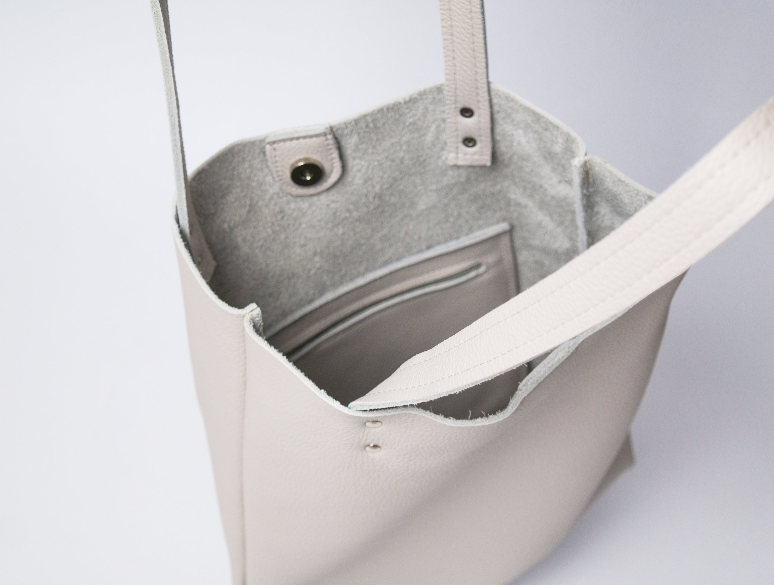 LEATHER TOTE Bag LIGHT Gray Leather Purse Natural Leather | Etsy