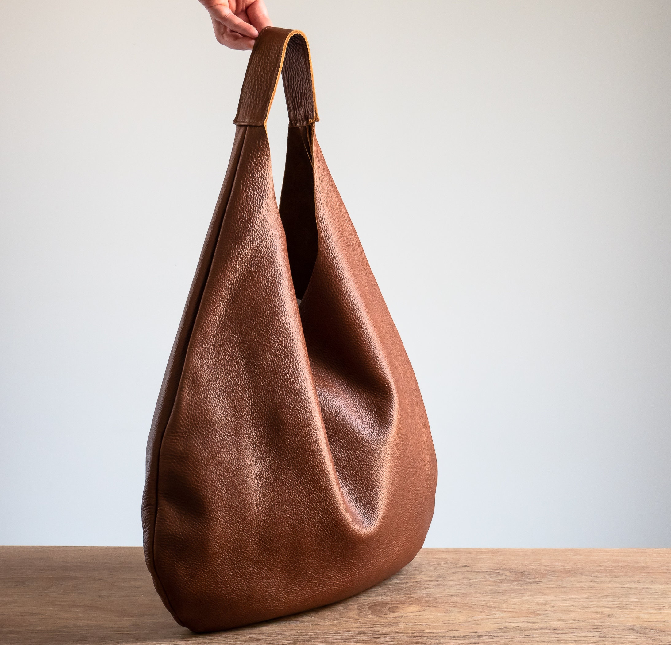 Brown LEATHER HOBO Bag BROWN Oversize Shoulder Bag | Etsy