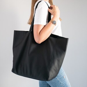 BLACK OVERSIZE SHOPPER Bag, Soft Leather Shopper, Large Shopper ...
