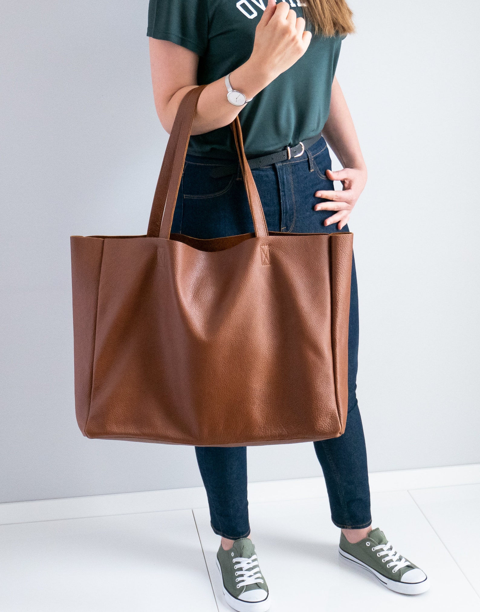 BROWN OVERSIZE HANDBAG Leather Women Purse Big Shoulder Bag | Etsy