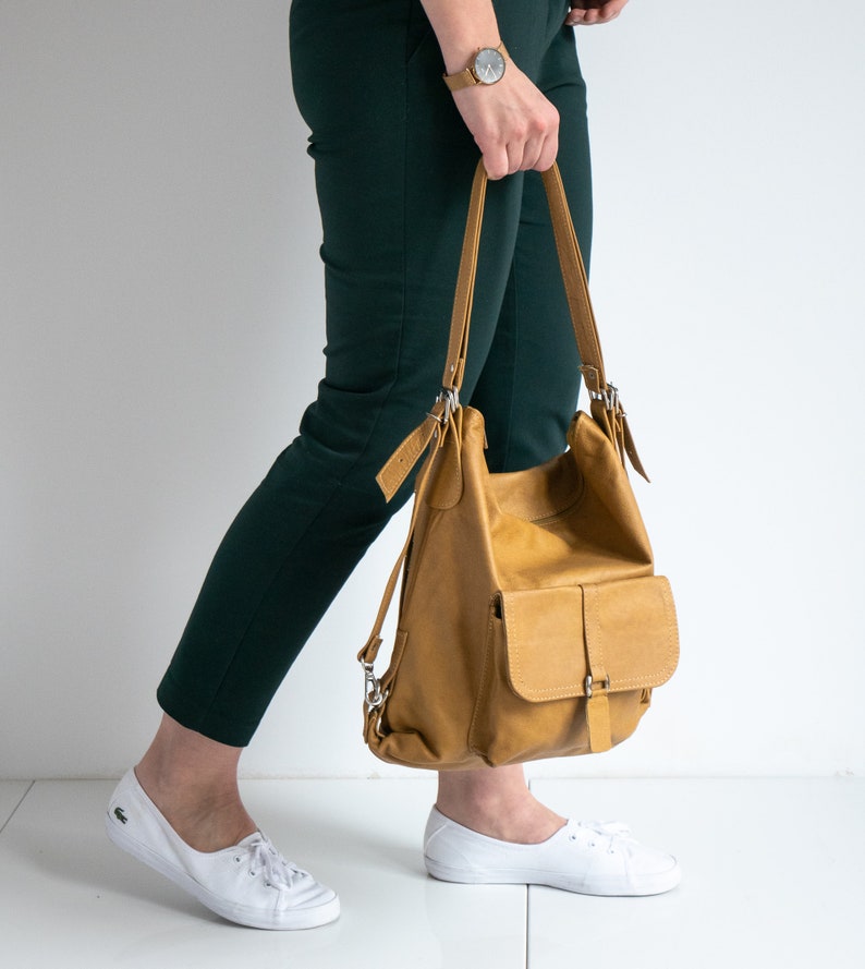 YELLOW Leather Backpack Convertible Backpack Backpack Purse | Etsy
