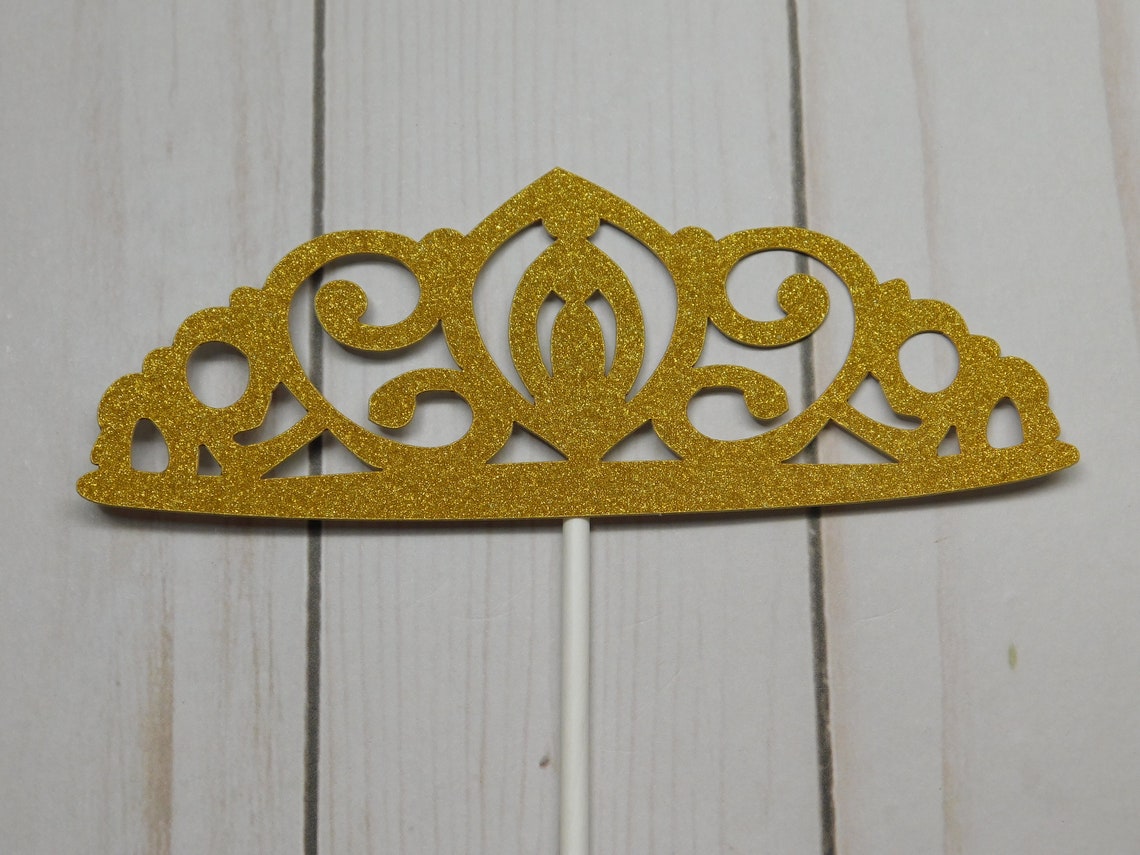 Princess Crown Cake Topper, Gold Glitter Cake Topper, Cake Topper ...