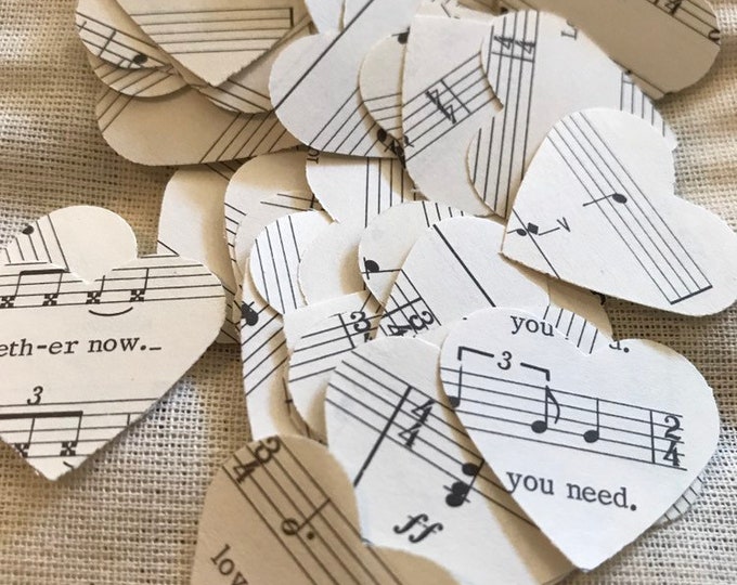 Vintage Music Paper Heart Confetti, All You Need is Love Heart Die Cuts ...