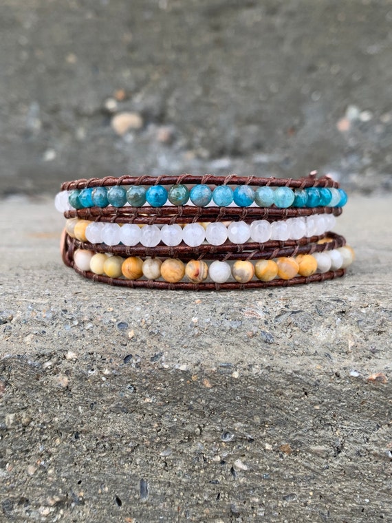 Beaded Wrap Bracelet Boho Jewelry Leather Wrap Bracelet Natural Gemstone Bracelet Healing Stone Jewelry Gifts for Her Stocking Stuffer Etsy