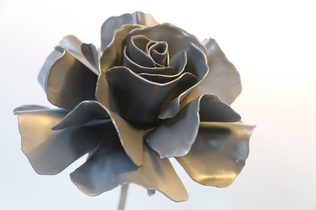 Anthracite Coloured Steel Handmade Rose Sculpture NEW Design, Large ...