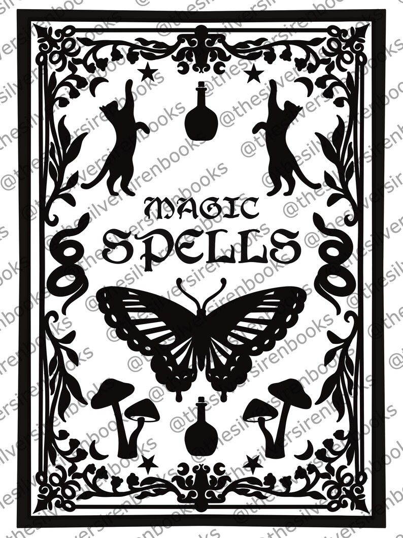Magic Spells SVG Gothic Book Cover Design Cats Butterfly Potions ...
