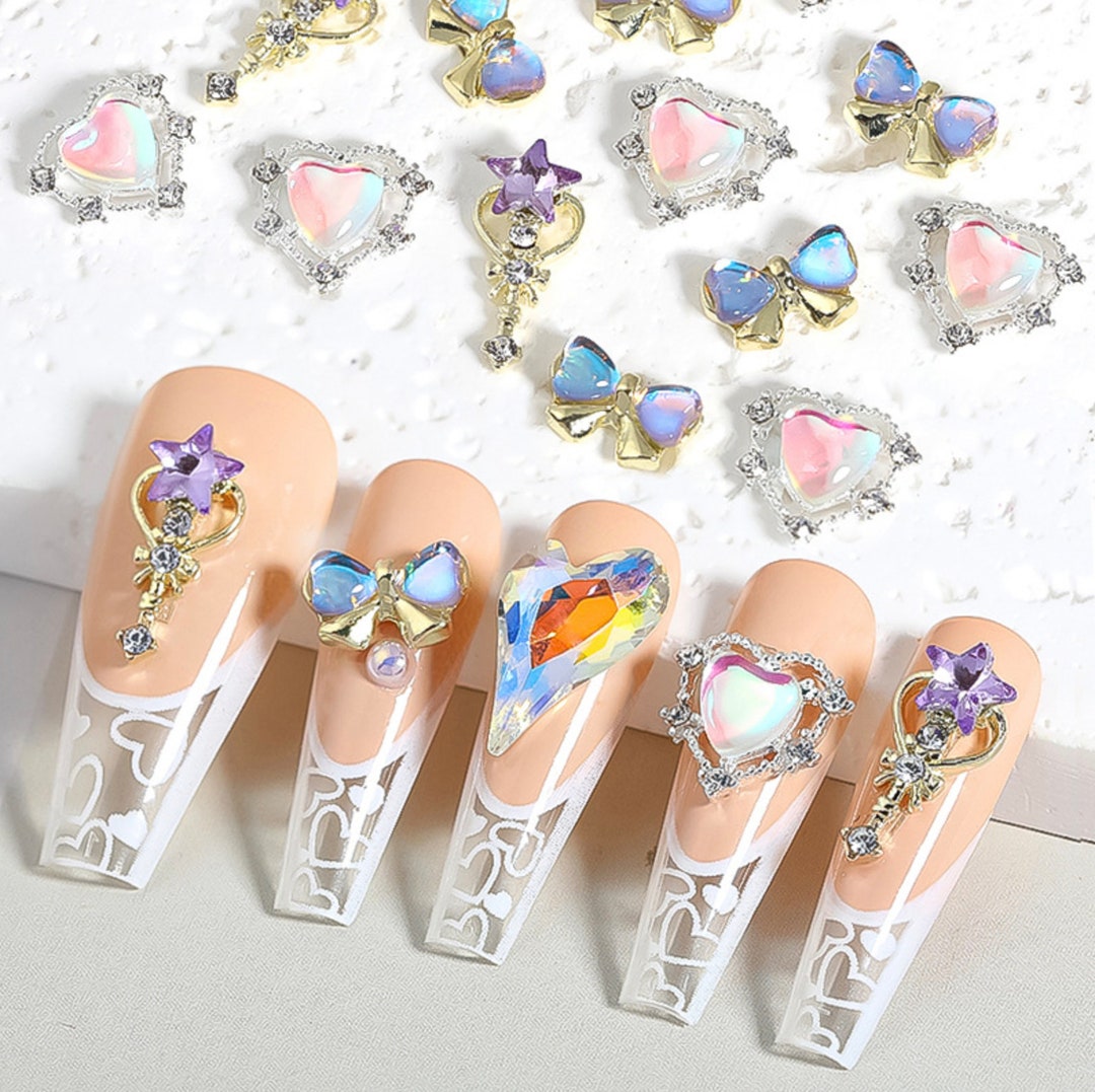 Large Rhinestone Bow, Heart, Star Wand Themed Nail Art Charms, Decoden ...