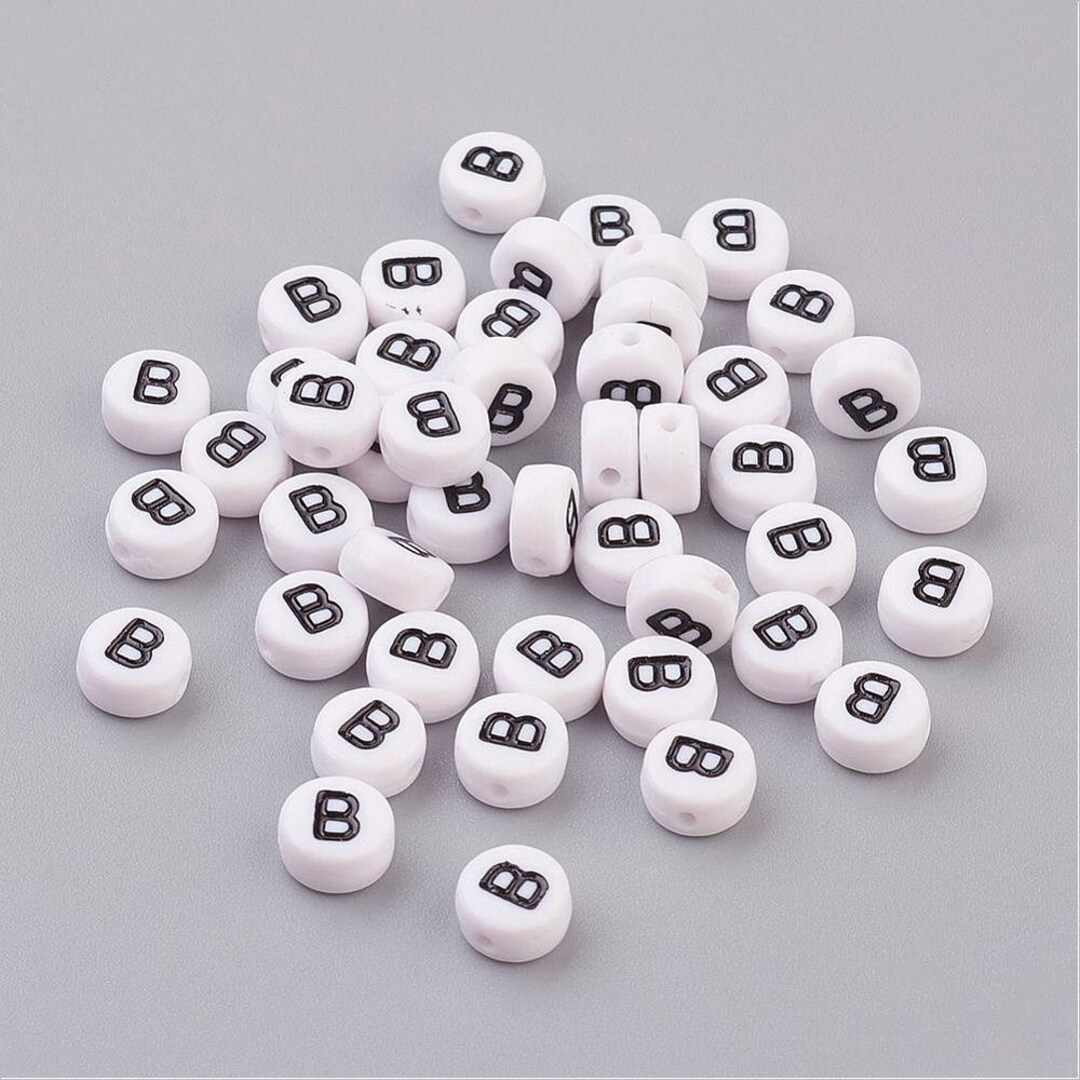 Letter B Alphabet Beads White Beads With Black Letters 7MM - Etsy