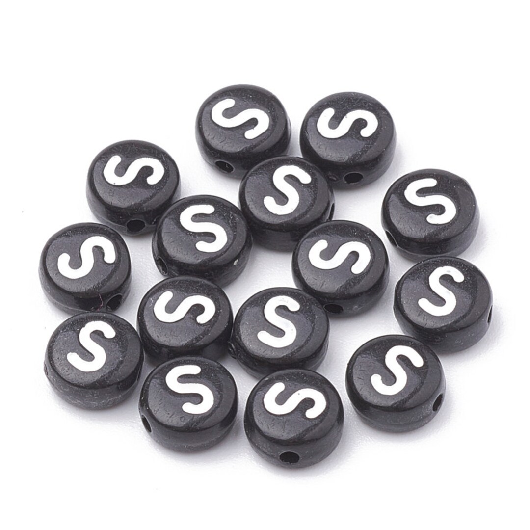 Letter S Alphabet Beads Black Beads With White Letters 7MM - Etsy
