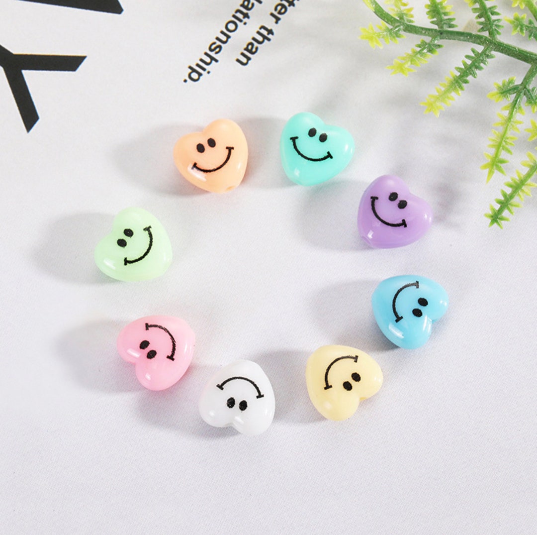 10MM Mixed Color Heart Shaped Smiley Face Beads - Etsy