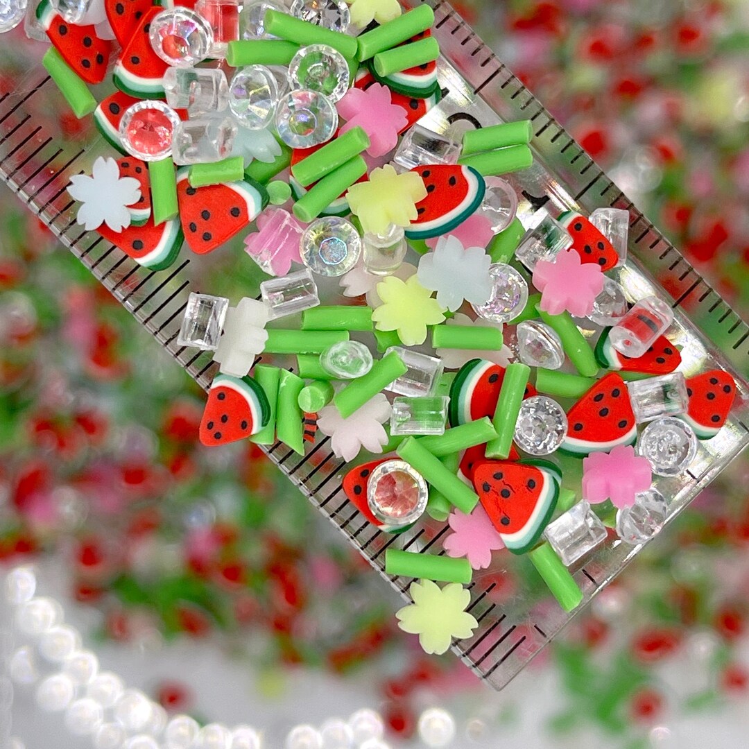 FAKE Watermelon Slice Sakura Flower Fruit Mix With Pearls Polymer Clay ...