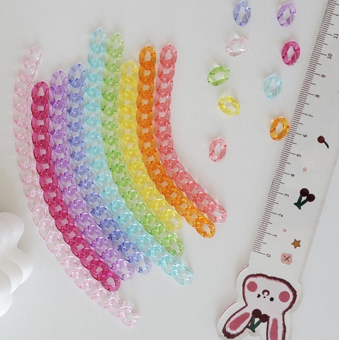Cute Transparent Rainbow Colored Acrylic Chain Links Pieces 12mm X 9mm ...