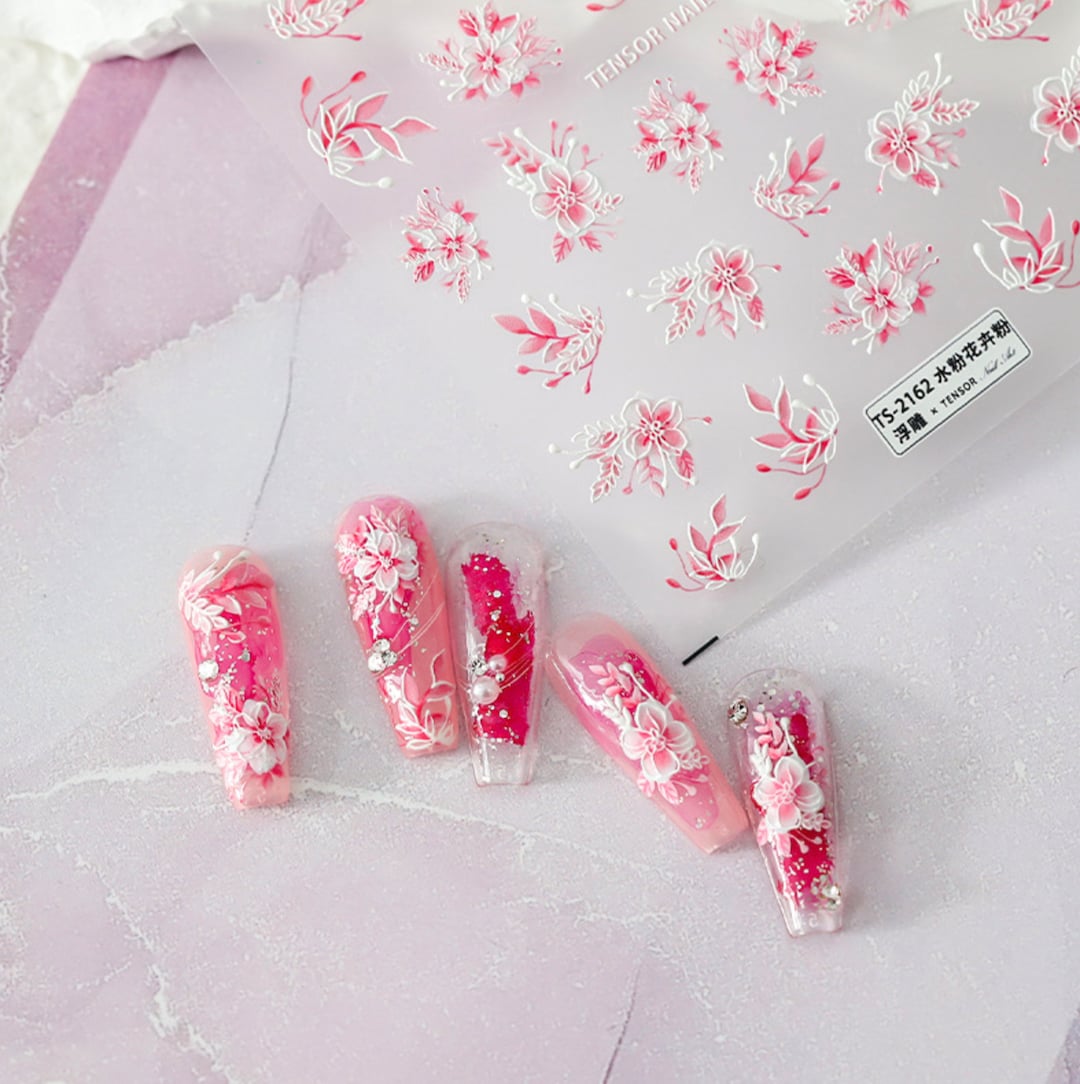 Cute Dreamy Pink Flower Nail Art Stickers available in 2D and 3D - Etsy