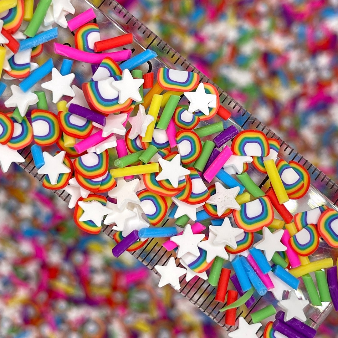 FAKE, Rainbow Sprinkles W/rainbow and Star Polymer Clay Sprinkle Mix ...