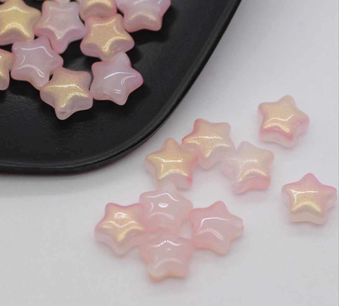Opaque Light Pink With Gold Specks Spray Painted Glass Star Beads 8mm X ...