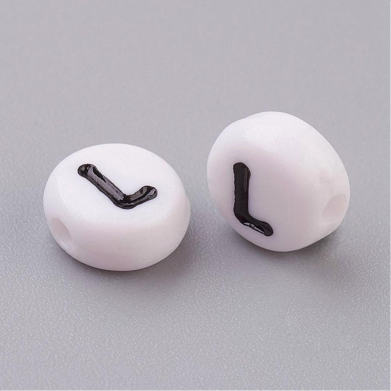 Letter L Alphabet Beads White Beads With Black Letters 7MM - Etsy
