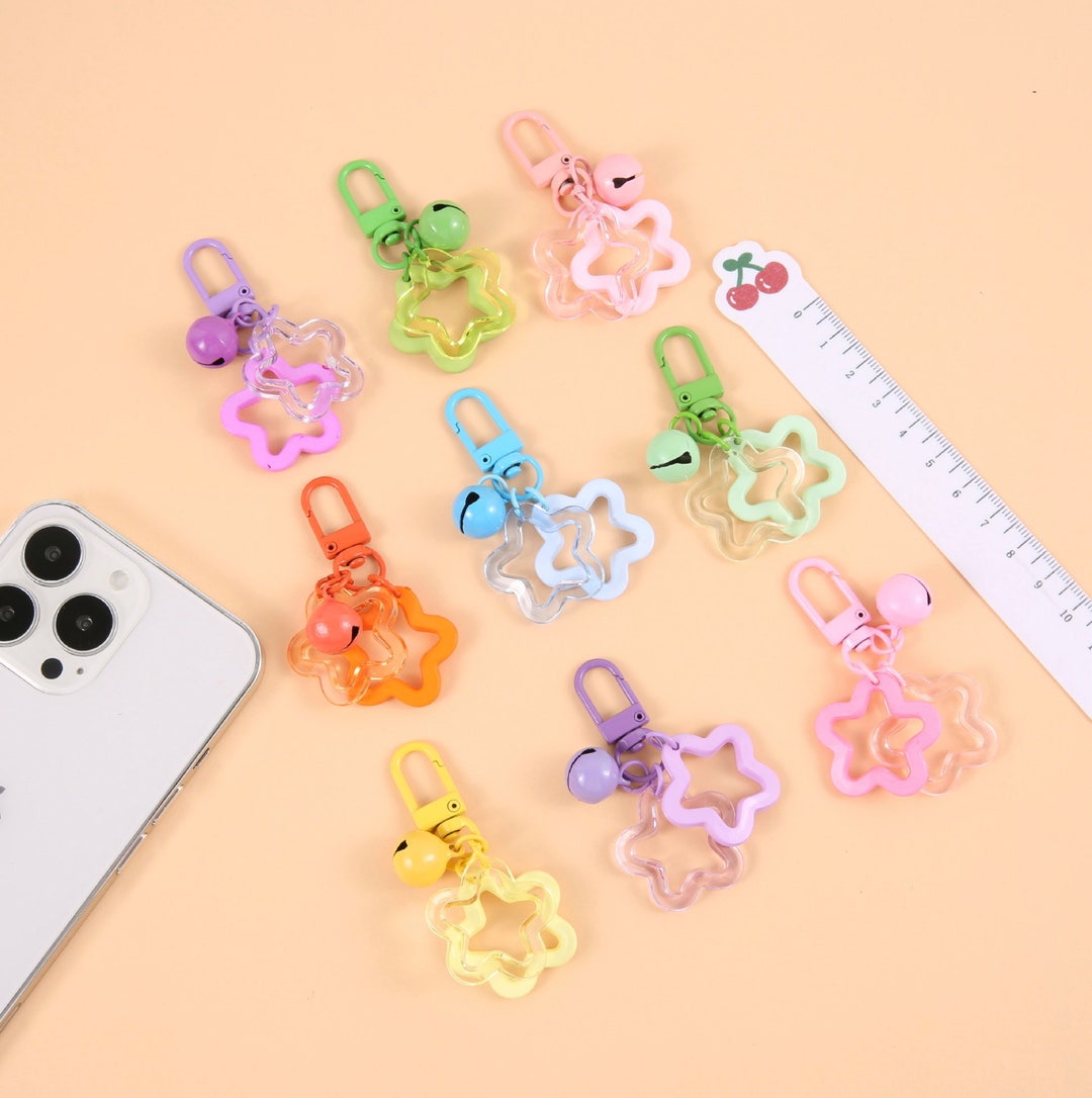 Cute Acrylic Double Star With Bell Keychain, Key Ring - Etsy