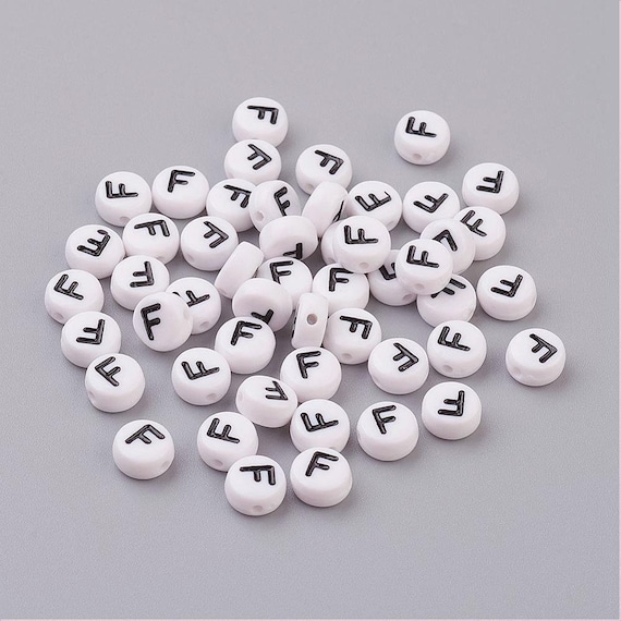 Letter F Alphabet Beads White Beads With Black Letters 7MM - Etsy