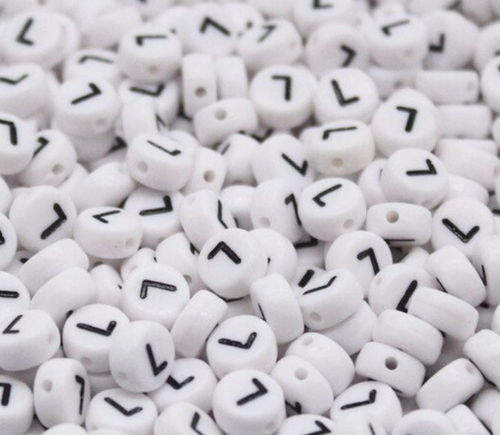 Letter L Alphabet Beads White beads with Black Letters 7MM | Etsy