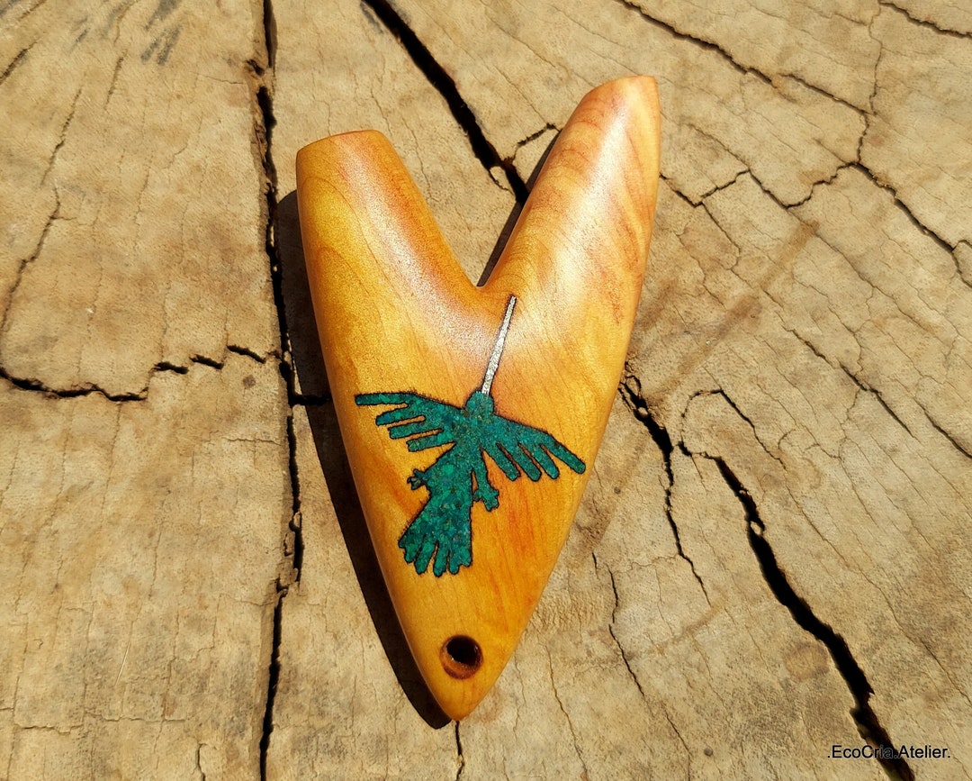 Nazca Hummingbird Stone and Silver Inlay Kuripe, Self Applicator, Hapeh ...