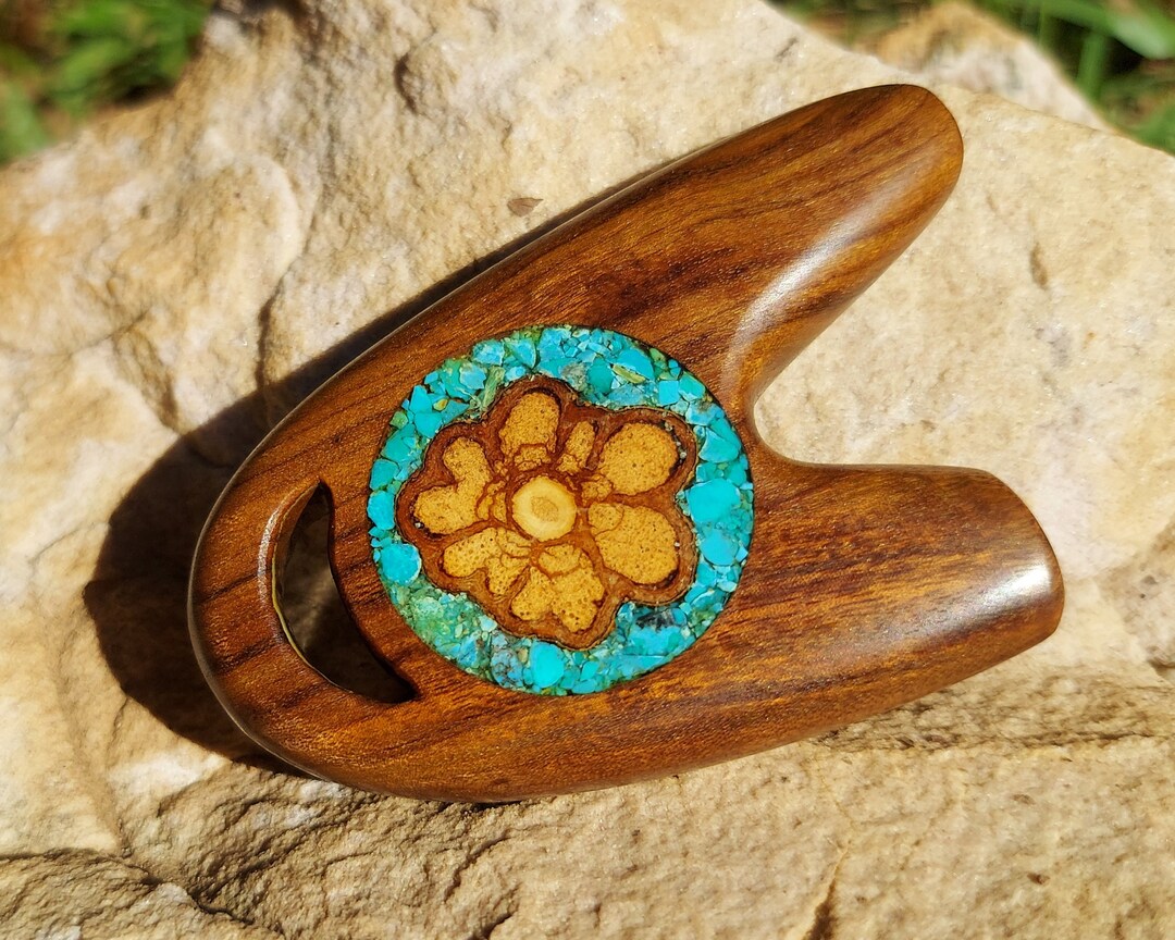 Ayahuaska Vine & Turquoise Inlay Handcarved Kuripe, Self Applicator ...