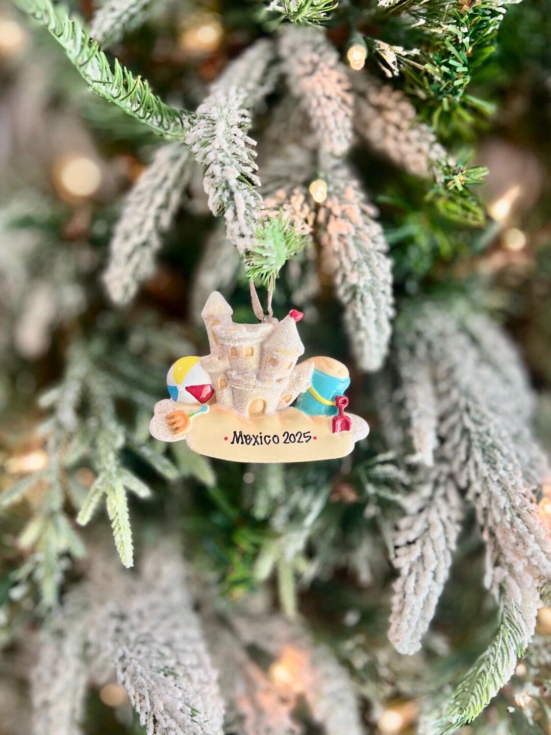 Personalized Beach Sand Castle Christmas Ornament | Coastal Holiday ...