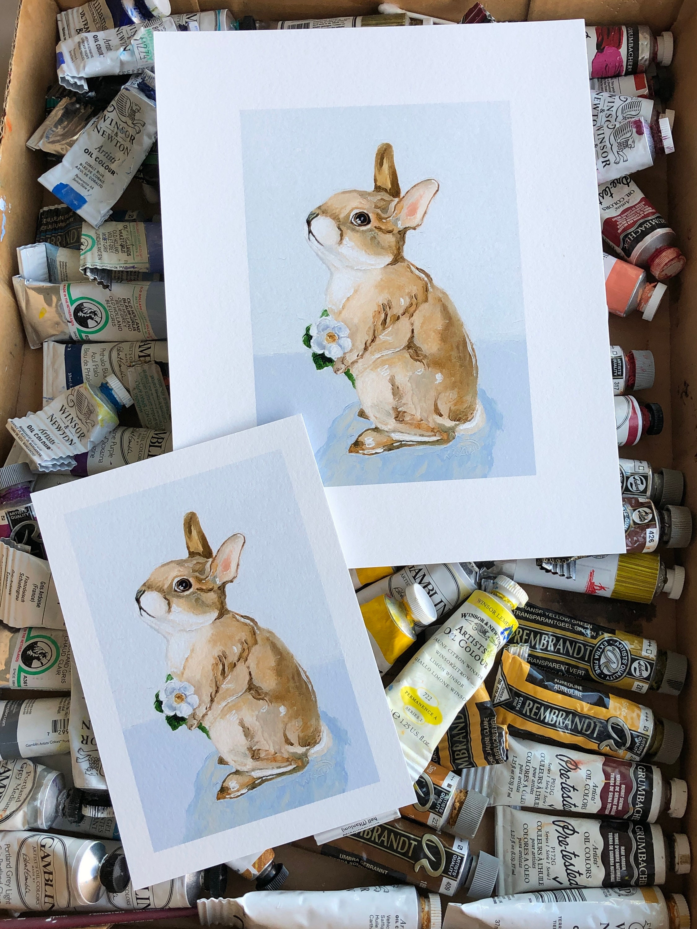 Bunny Rabbit Oil Painting Art Print Farmhouse Decor Animal - Etsy