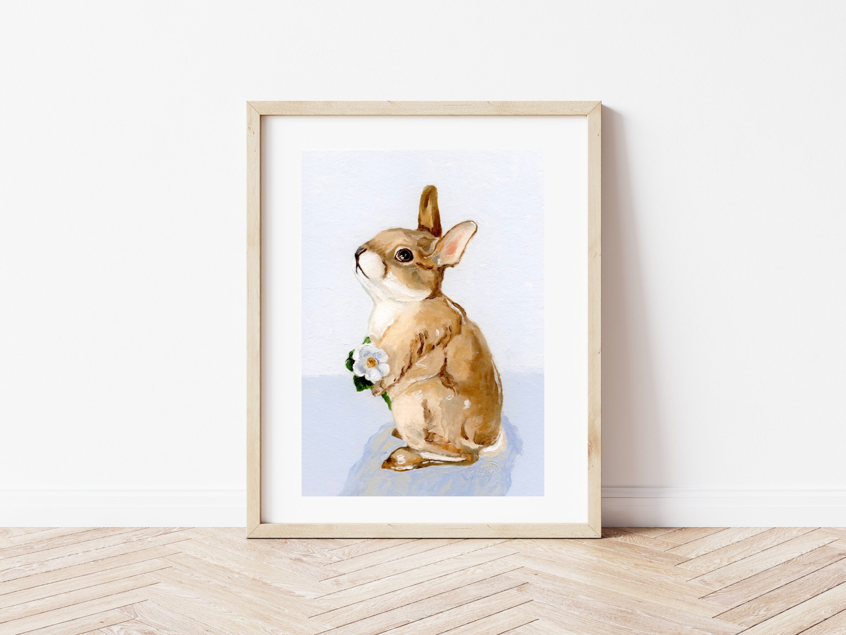 Bunny Rabbit Oil Painting Art Print Farmhouse Decor Animal - Etsy