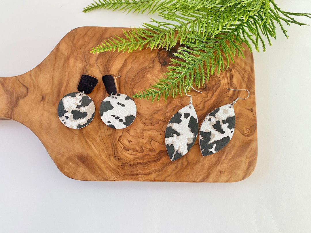 Cow Print Leather Earrings, Rodeo Earrings, Earrings for Her - Etsy