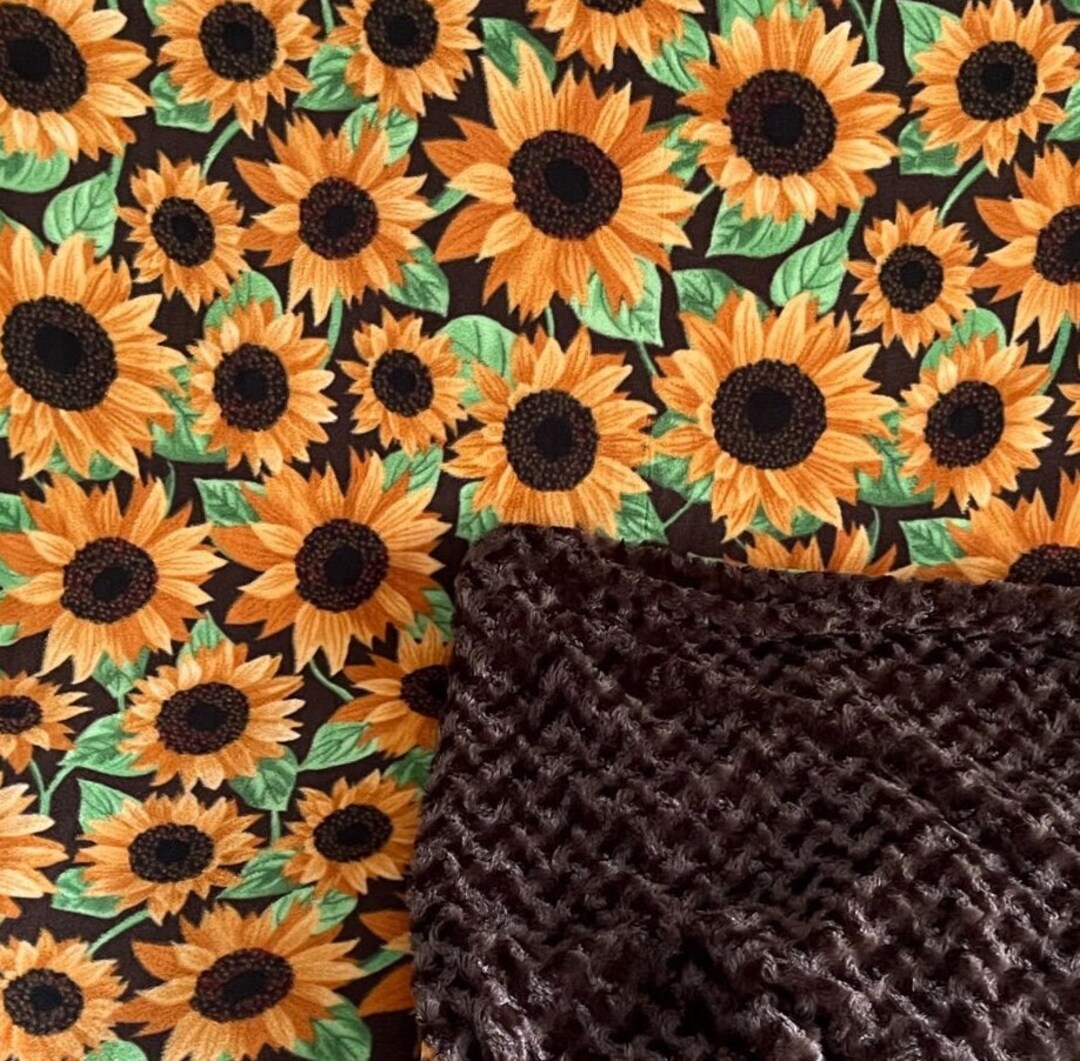 Sunflower Fleece Blanket Throw: Plush Floral Print With Brown Faux Fur ...