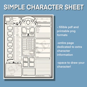 Simple Dungeons and Dragons Character Sheet // DND Character - Etsy Canada