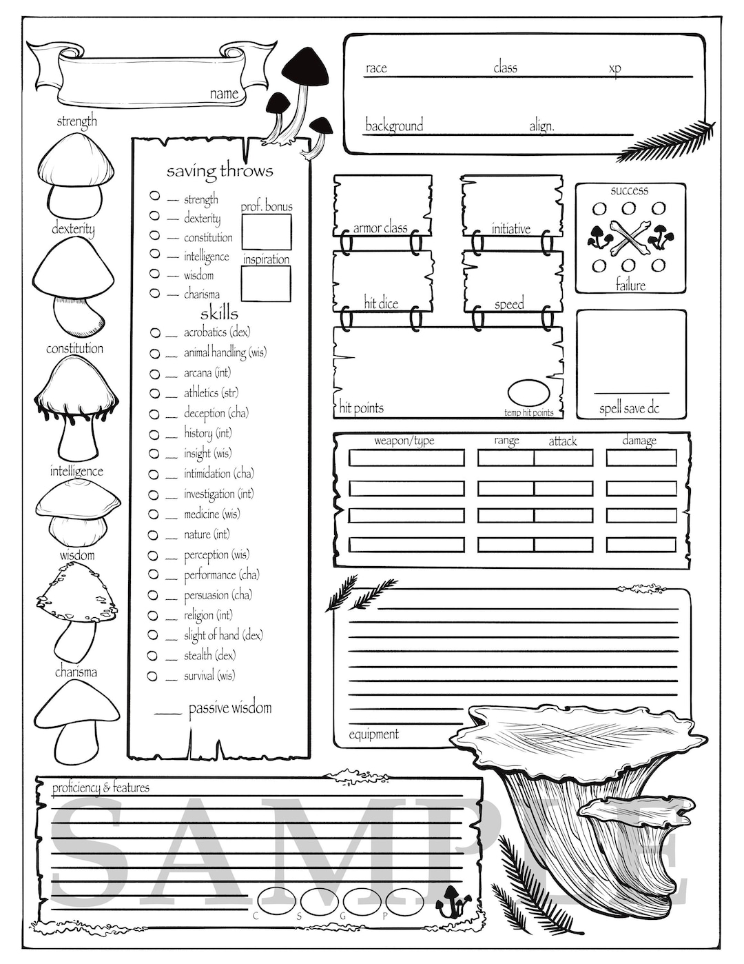 The Mushroom Character Sheet // Dnd 5e Fillable PDF - Etsy