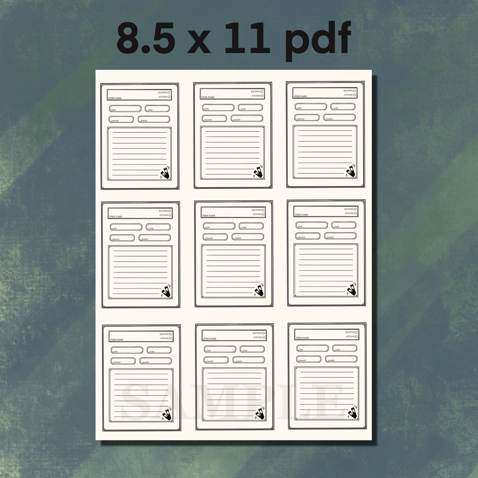 Simple Item Sheet // DND Inventory Sheet 5e // Dungeons and | Etsy