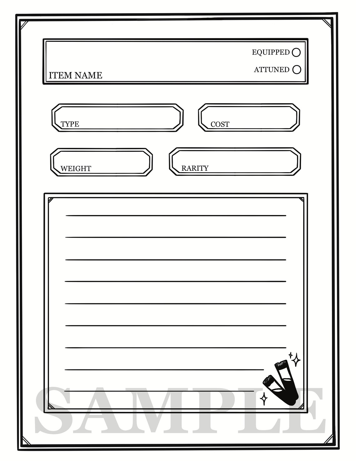 Simple Item Sheet // DND Inventory Sheet 5e // Dungeons and - Etsy
