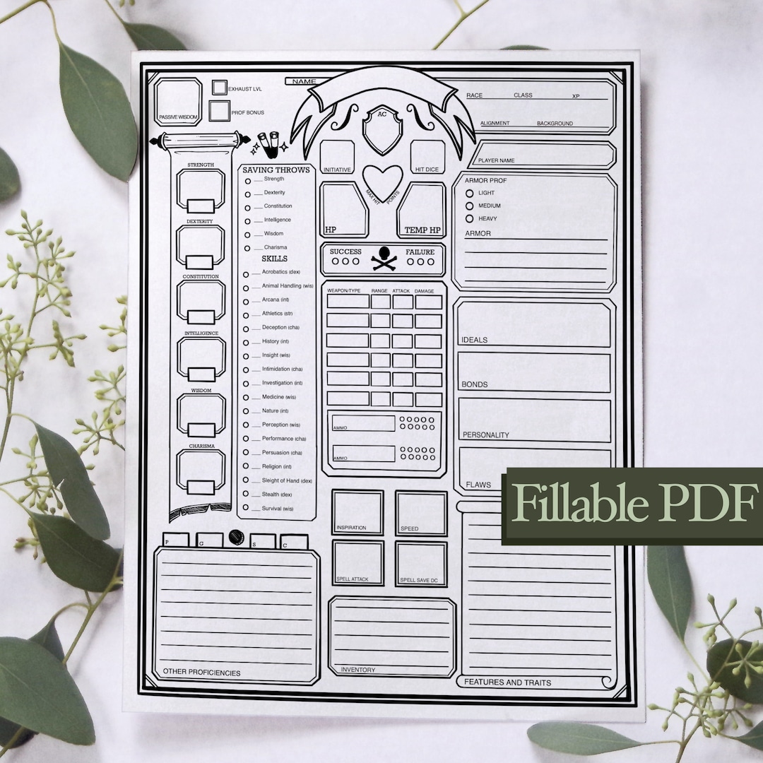 The Simple Character Sheet || DND 5e Fillable PDF - Etsy Canada