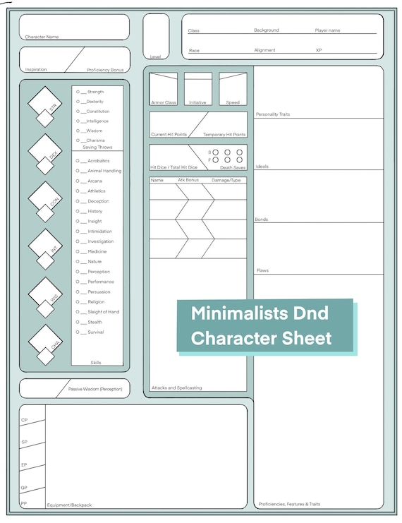 Basic Character Sheet // Basic Dnd 5e - Etsy Finland